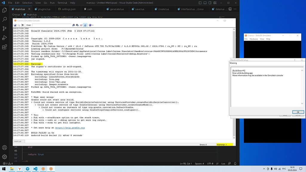 Build Error #1 Solar 2D 2024.3704 - Other - Solar2D Game Engine